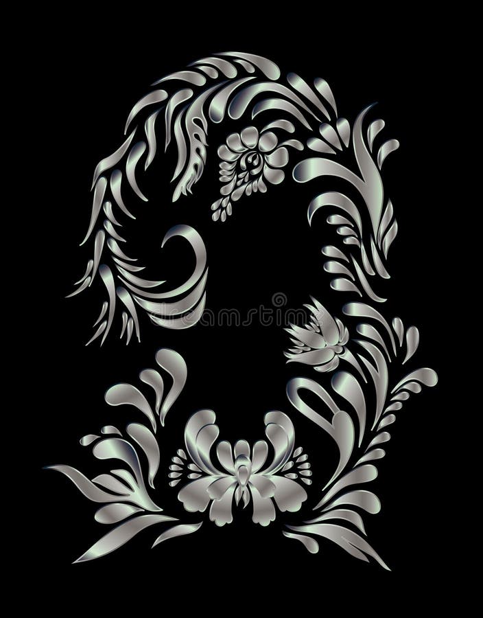 Silver Flowers on Black Background. Stock Illustration - Illustration ...