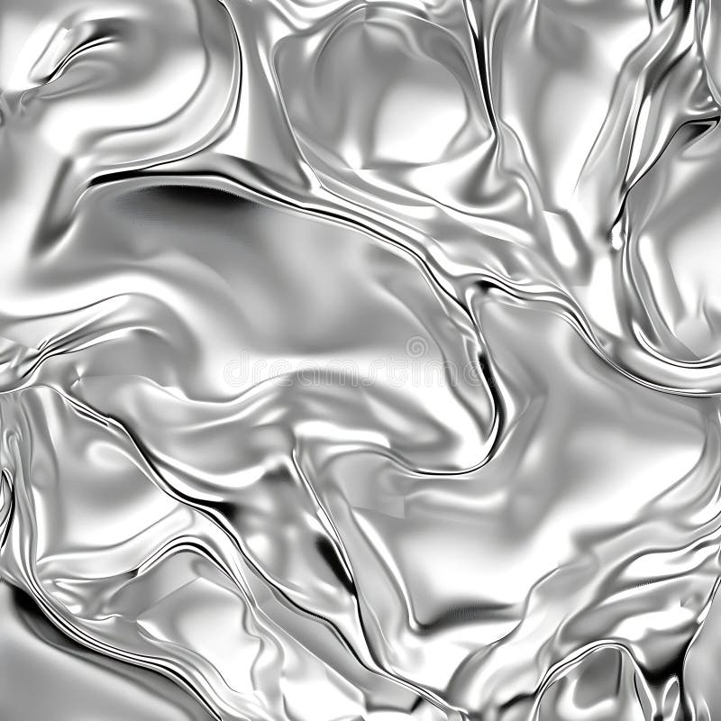 Silver Fluid Fabric in Waves that Looks Like Chrome, Repeating Pattern ...