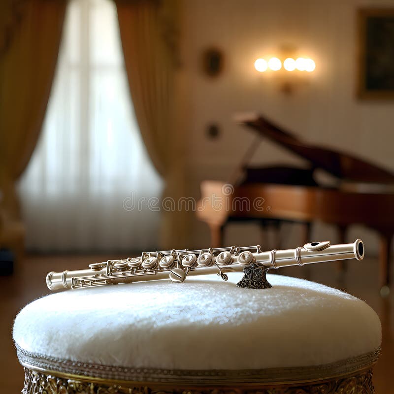 Silver Flute Resting on Cushion Generated Using AI Stock Photo - Image ...