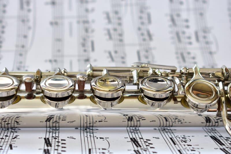 Silver Flute And Sheet Music, Flower Stock Image - Image of creative ...