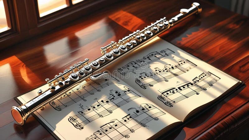 A Silver Flute is on Top of a Sheet of Music Stock Illustration ...