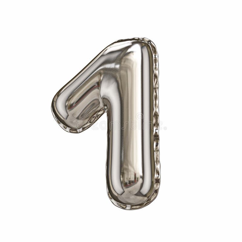 Silver Foil Balloon Font Number 1 ONE 3D Stock Illustration ...