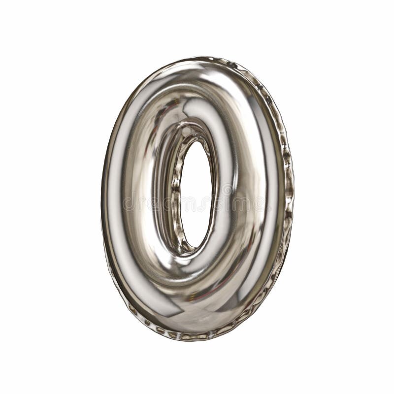 Silver Foil Balloon Font Number 0 ZERO 3D Stock Illustration ...