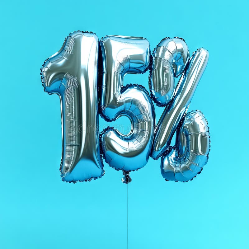 A Silver Foil Balloon with the Number 15 Percent on it Stock ...