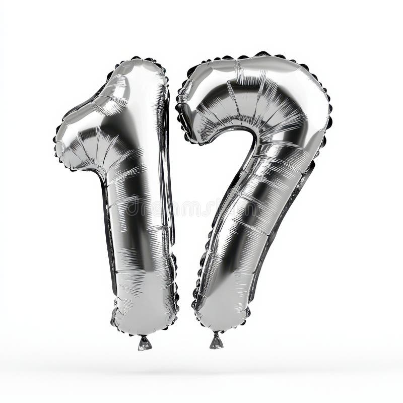 Silver Foil Balloons Shaped As Number Seventeen on White Background ...