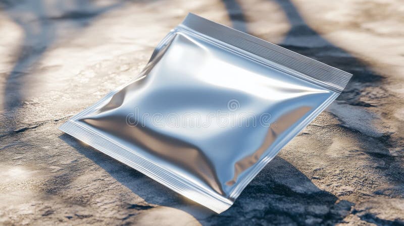 Silver Foil Packaging Mockup on Grey Surface Stock Illustration ...