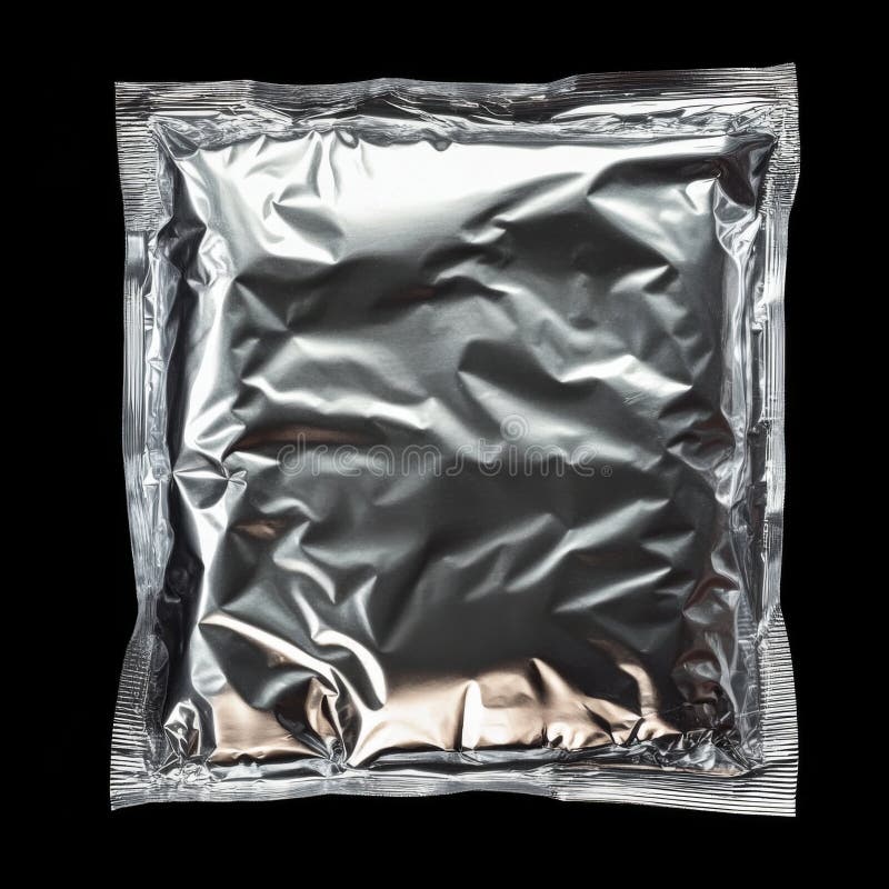 Silver Foil Pouch Isolated on Black Background for Packaging Solutions ...