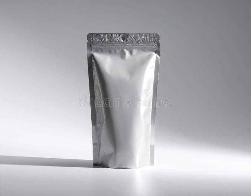Silver Foil Pouch Mockup Standing Upright on a White Background in ...