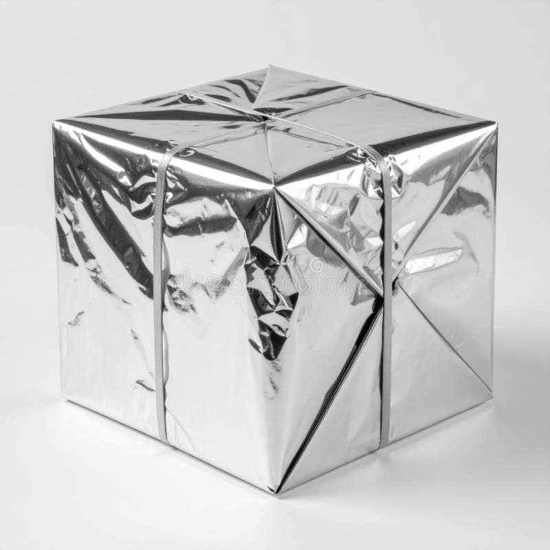 Silver Foil Wrapped Gift Box on White Background Stock Illustration ...