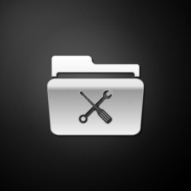Silver Folder and Tools or Settings Icon Isolated on Black Background ...