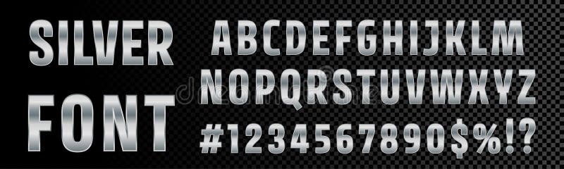 Silver Font Numbers and Letters Alphabet Typography. Vector Chrome ...