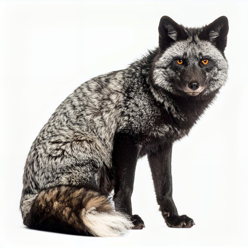 Silver Fox Portrait with Captivating Gaze Sitting Gracefully on White ...