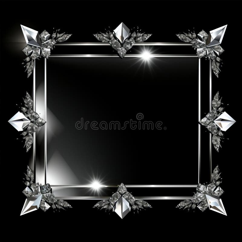 A Silver Frame with Diamonds on a Black Background Stock Illustration ...