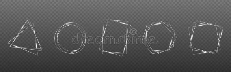 Silver Frames. Glowing Borders Collection. Shining Rectangles with ...