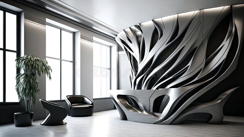 Silver Futuristic Interior Design of an Office Reception Waiting Area ...