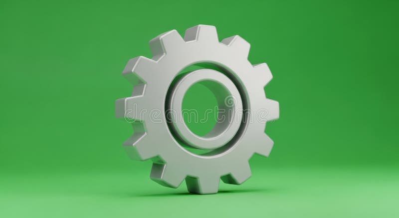 Silver Gear on Green Background, 3d Rendering Stock Illustration ...