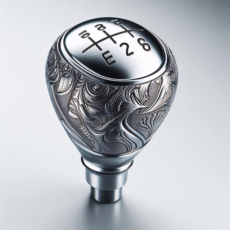 A Silver Gear Shift Knob with Intricate Engraved Patterns and Gear ...