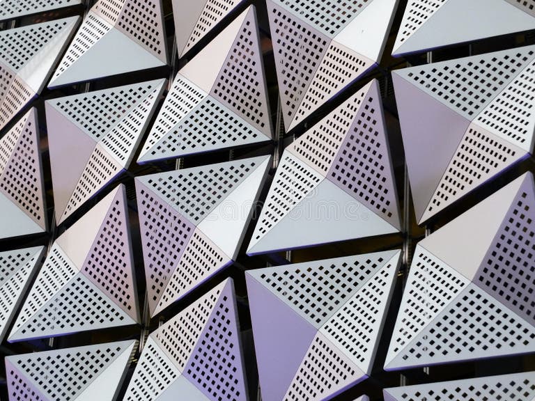 Silver Geometric Steel Cladding with Angular Patterns Stock Image ...