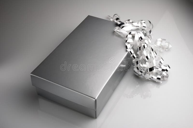 Silver gift box with bow stock image. Image of sharp, happy - 1151405