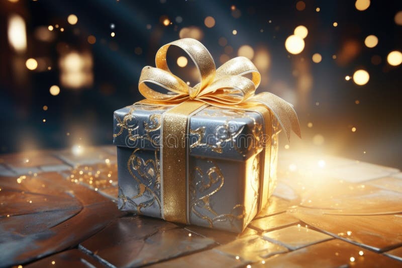 A Silver Gift Box with a Gold Bow. Perfect for Special Occasions and ...