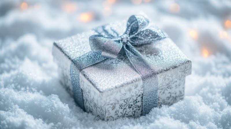 A Silver Gift Box Partially Submerged in Snow Stock Illustration ...