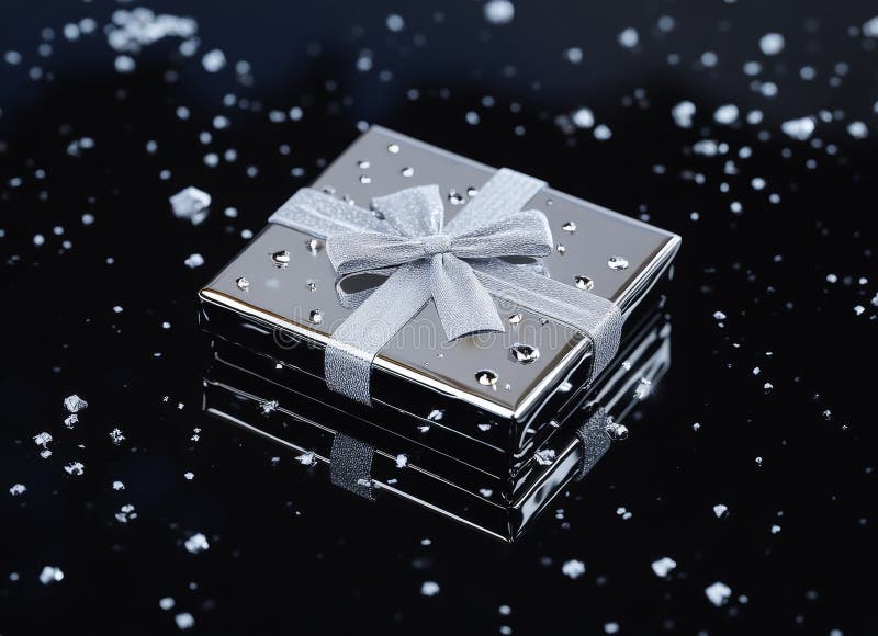 A Silver Gift Box, Placed on a Dark Surface and Spotlighted, Releases ...
