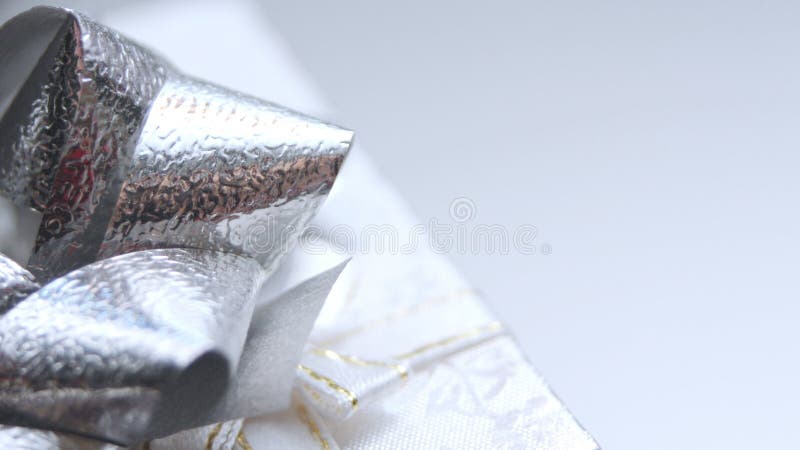 Silver Gift Box and Silver Ribbon on White Background Stock Image ...