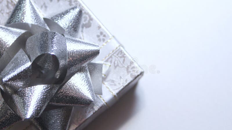 Silver Gift Box and Silver Ribbon on White Background Stock Photo ...