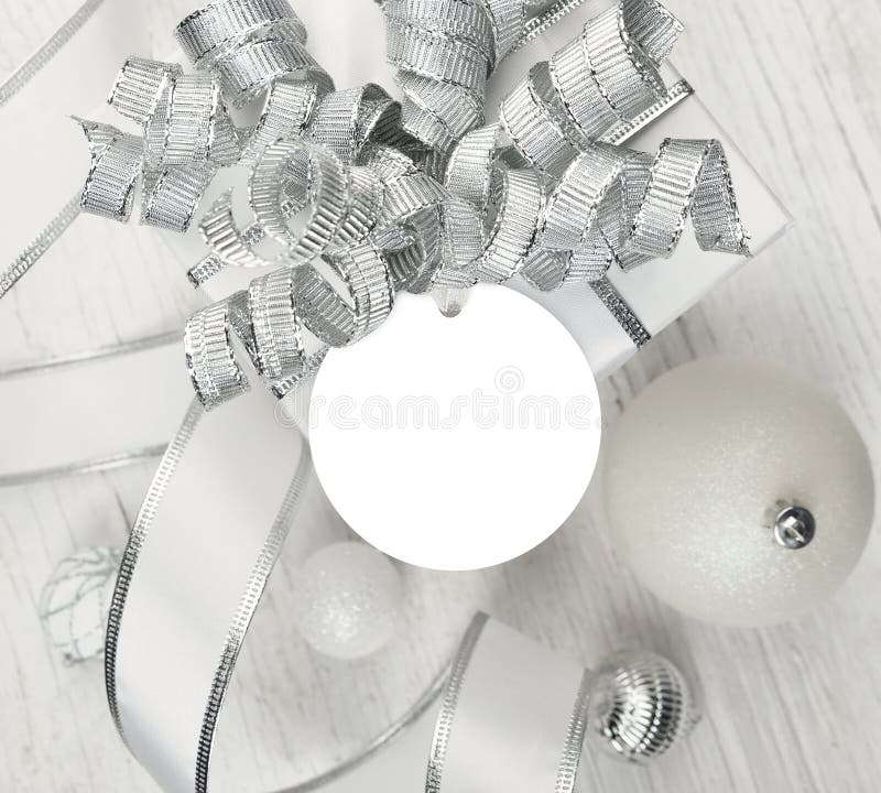 Silver Gift Tag Box Present Mockup Template Stock Photo - Image of ...