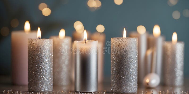 Silver Glitter Candles on Pastel Background. Stock Photo - Image of ...