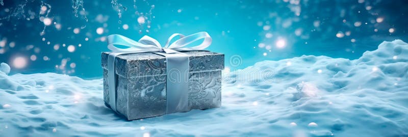 Silver Glitter-covered Gift Box Atop Sparkling Ice Crystals. Stock ...