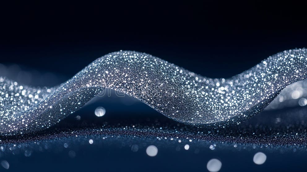 Silver Glitter Strands Create a Shimmering Wave Pattern Against a Dark ...
