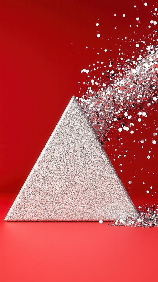 Silver Glitter Triangle Exploding Colorful Confetti on a Creating Red ...
