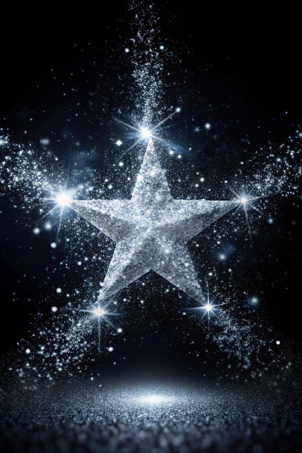 Silver Glittering Star Magic Dust on Black Background Stock ...