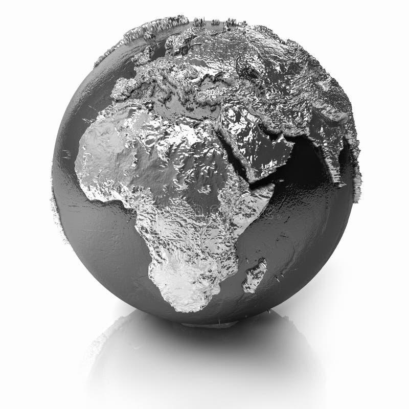 Silver Earth Planet 3D Globe Isolated Stock Image - Illustration of ...