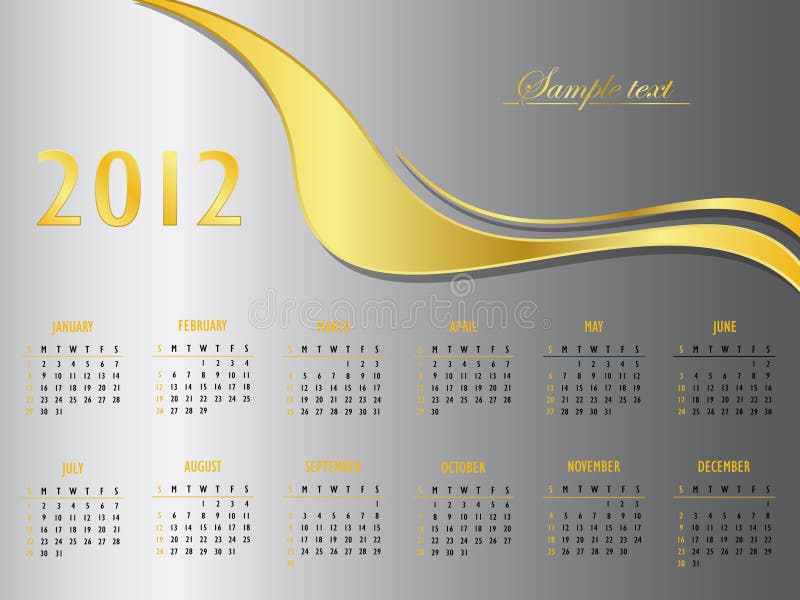 Silver and Gold Calendar 2012 Stock Vector - Illustration of date ...
