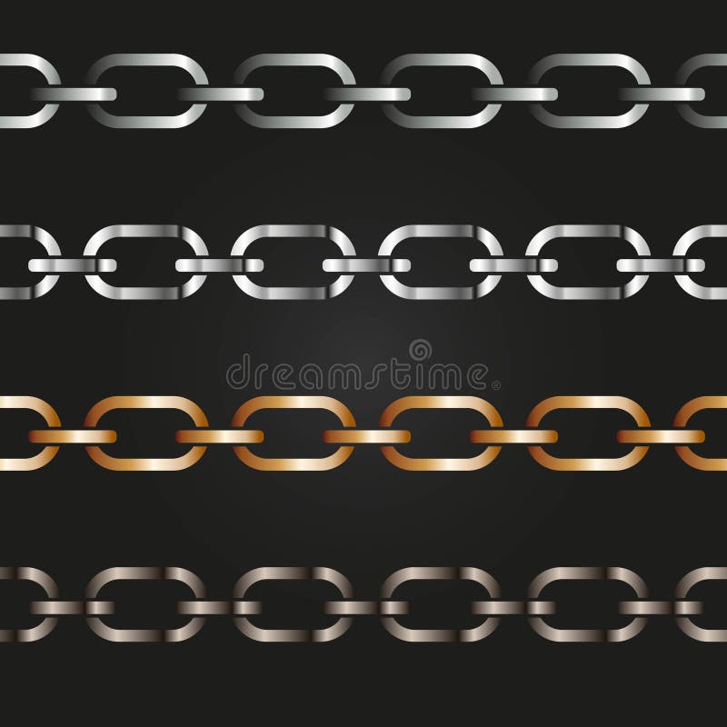 Silver and Gold Chains on a Black Background, Metal Links Repeat ...