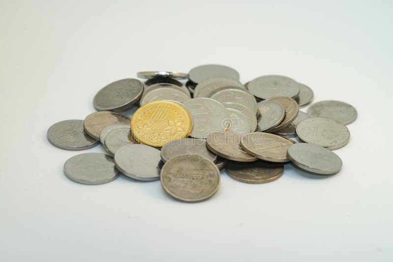 Pile Of Silver And Gold Colour Of Malaysian Coins Stock Image - Image ...