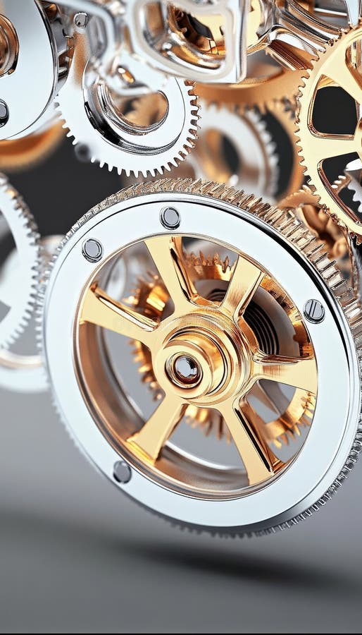 Silver and Gold Gears Interlocking and Rotating, a Seamless Display of ...