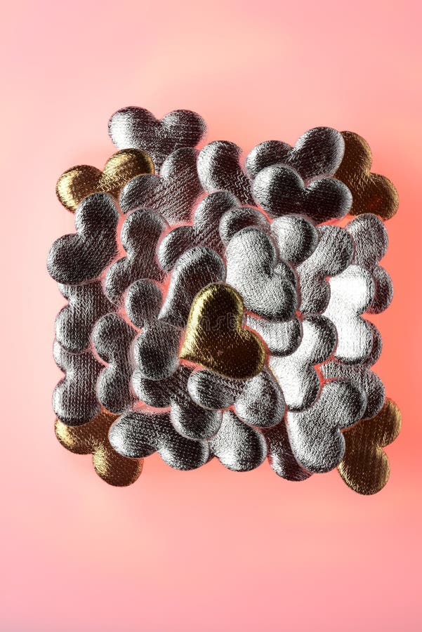 Silver and Gold Hearts with Dramatic Background and Lighting Stock ...