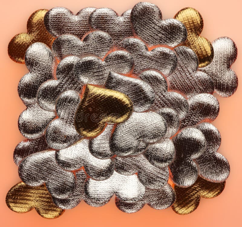 Silver and Gold Hearts with Dramatic Background and Lighting Stock ...