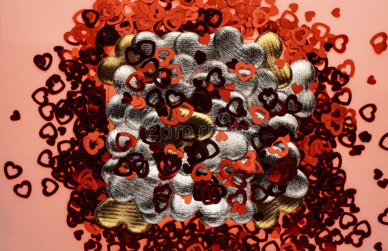 Silver and Gold Hearts with Dramatic Background and Lighting Stock ...