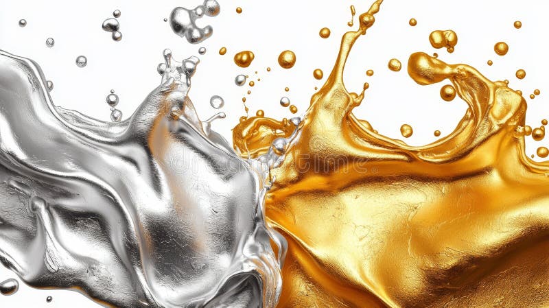 Silver and Gold Liquid Collision 3D Render, Splash, Abstract,Luxury ...