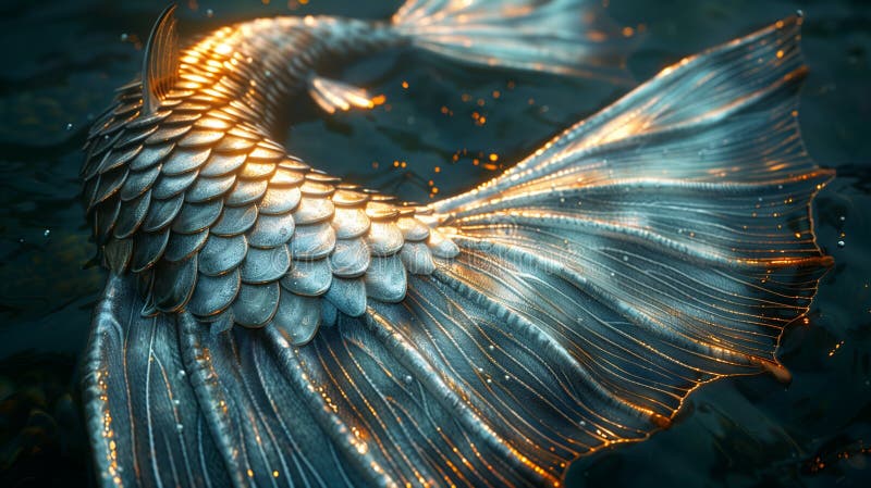 Silver and Gold Mermaid Tail in the Water Stock Image - Image of ...