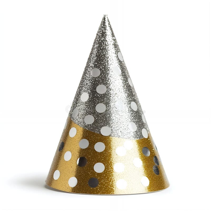 A Silver and Gold Party Hat with White Polka Dots Stock Photo - Image ...