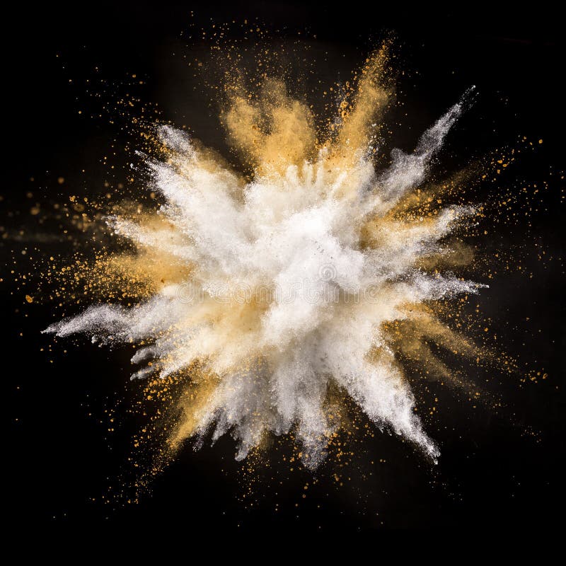 Silver and Gold Powder Explosion on Black Background. Stock Photo ...