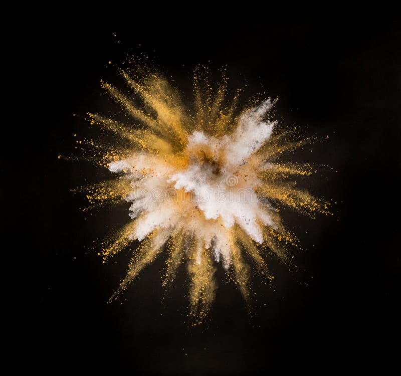 Silver and Gold Powder Explosion on Black Background. Stock Photo ...