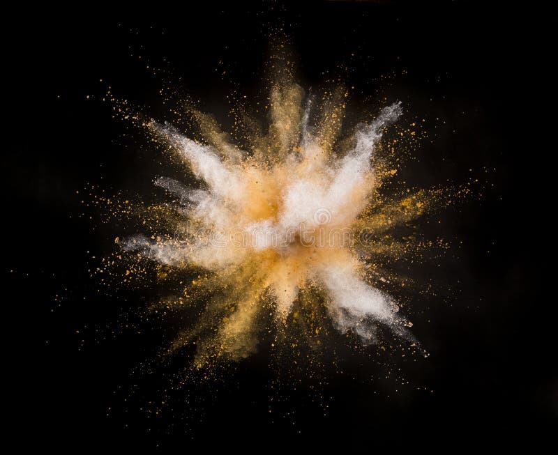 Silver and Gold Powder Explosion on Black Background. Stock Photo ...