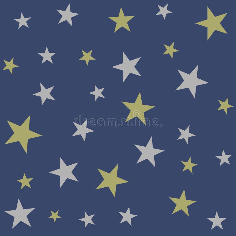 Silver and Gold Stars on Dark Blue Background - Seamless Pattern Vector ...