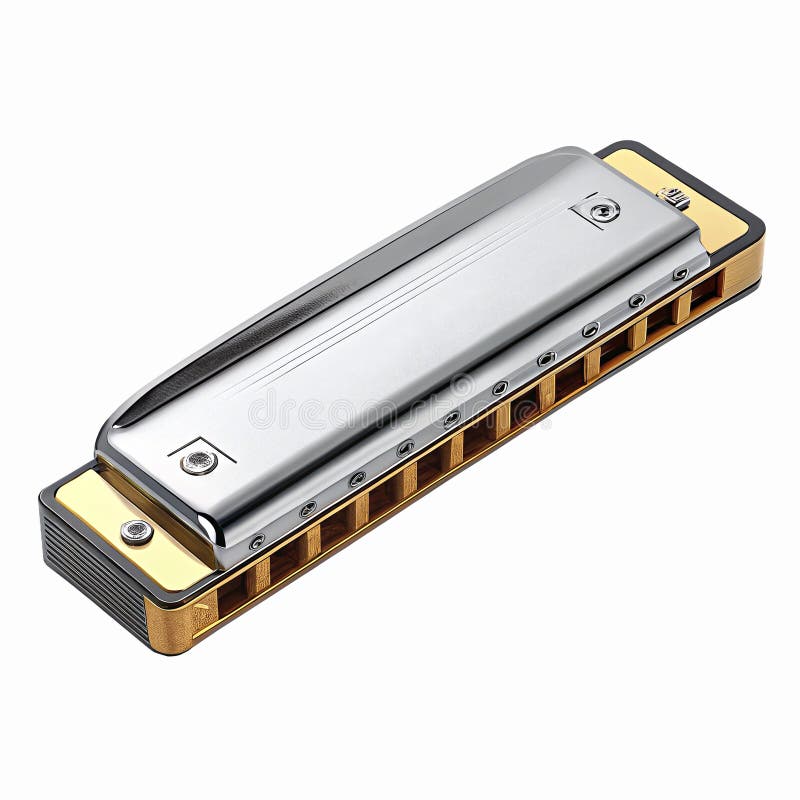 Silver and Gold Traditional Harmonica with Chrome Finish and Wooden ...